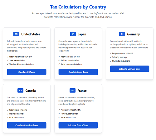 Tax Brackets : Calcul d'impôt sur le revenu pour différents pays